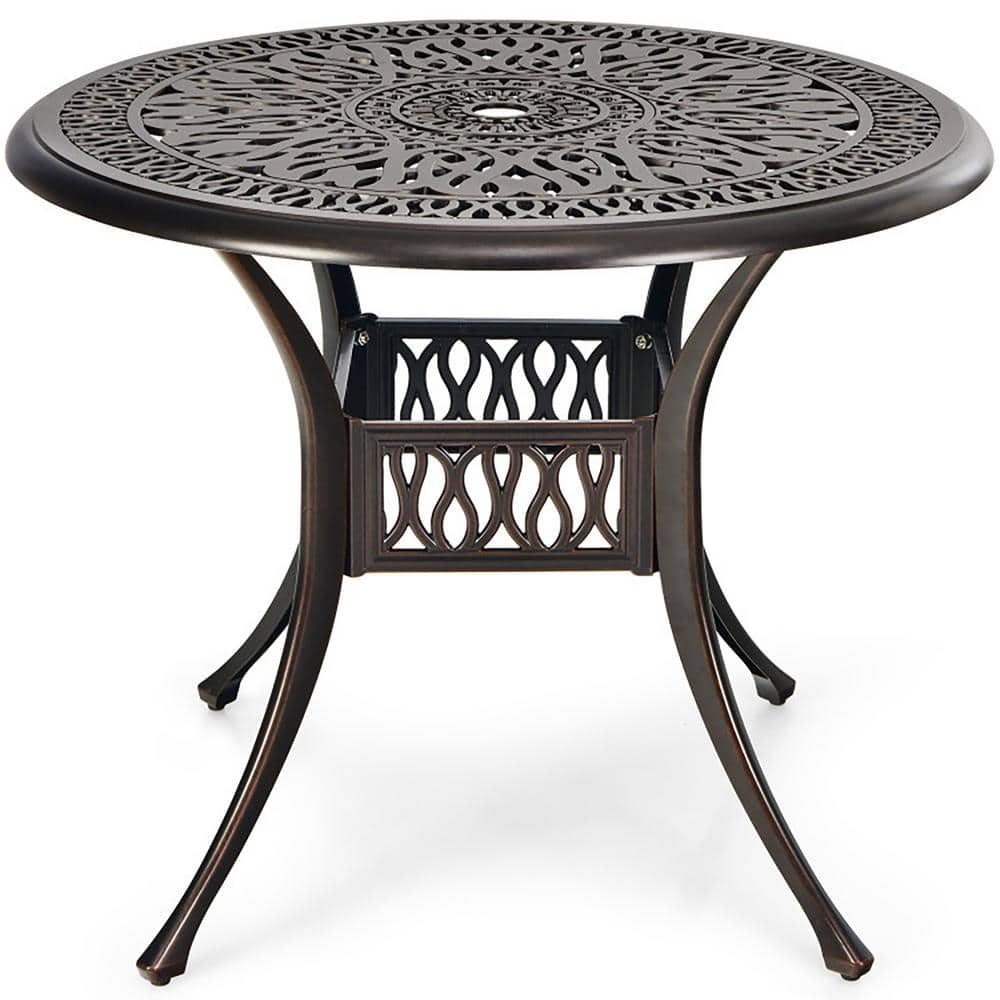 Boyel Living 36 in. Patio Round Dining Bistro Table with Umbrella Hole ...