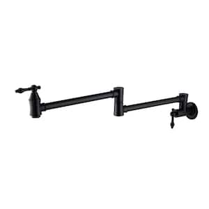 Pot Filler Faucet Wall Mount Kitchen Folding Faucet with Double Joint Swing Arms in Matt Black ...