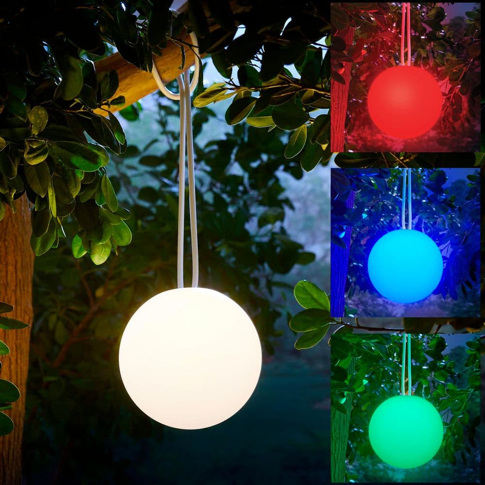 Hampton Bay 8 in. RGB LED Rechargeable Ball Outdoor Hanging Lantern ...