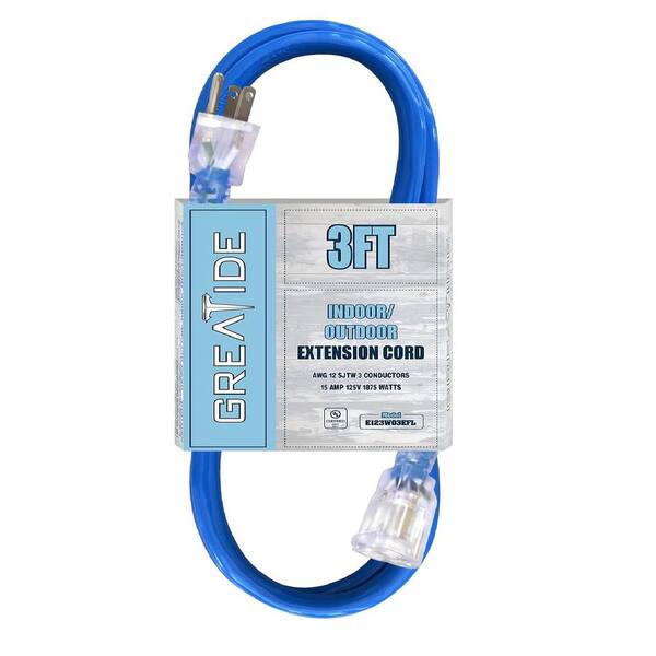 Etokfoks 3 ft. 12/3 Heavy-Duty Outdoor Extension Cord with 3 Prong ...