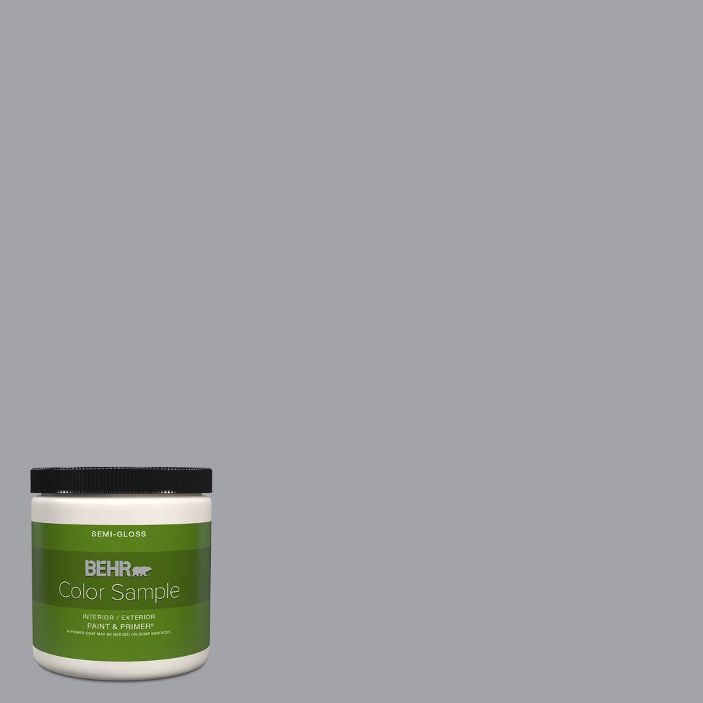 BEHR PREMIUM PLUS 8 oz. #N530-4 Power Gray Semi-Gloss Interior/Exterior ...