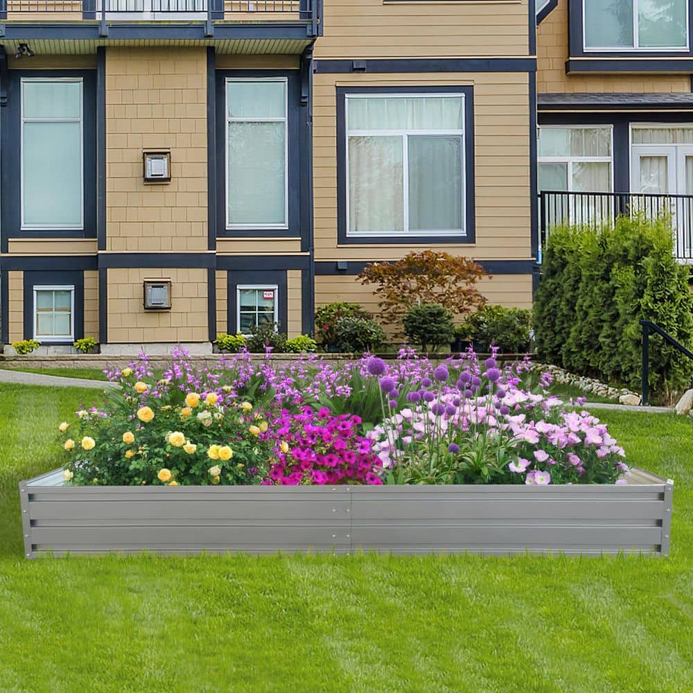 WTVWTV 2-Set 8 x 4 x 1 ft. Outdoor Extra Large Capacity Grey Metal ...