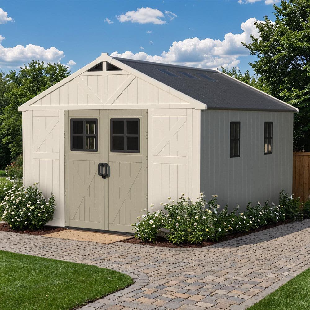 Patiowell 10 ft. W x 12 ft. D Outdoor Storage Resin Shed with Floor(119 ...