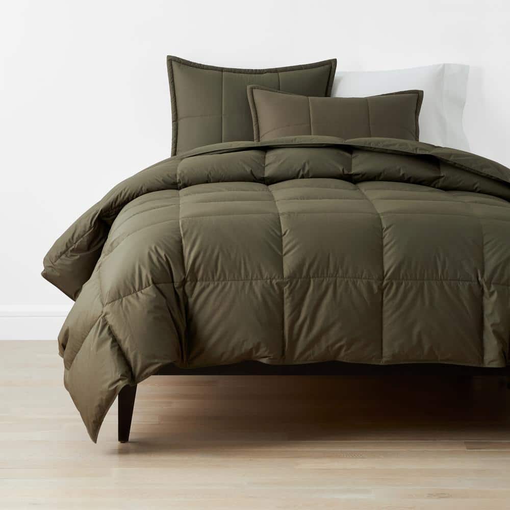 The Company Store Lacrosse Ultra Down Dark Olive Full Cotton Comforter ...