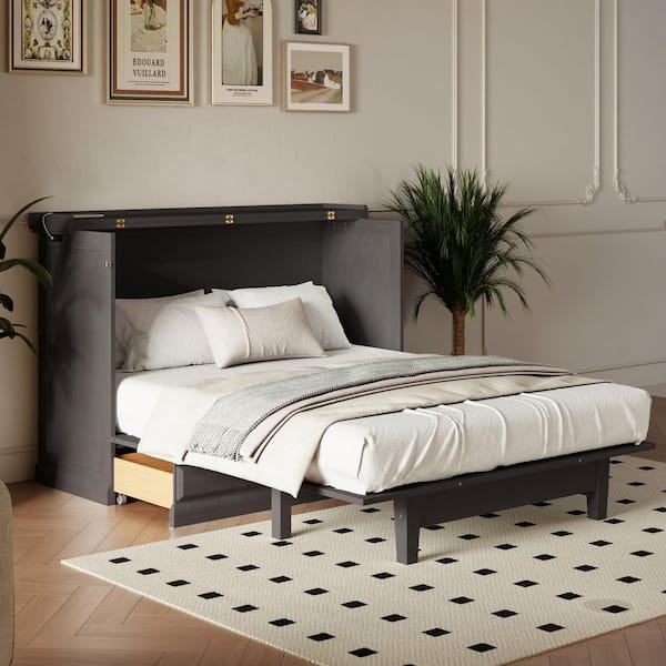 Noble House Knox Multipurpose 64.1 in. W Gray Wood Frame Full Size ...