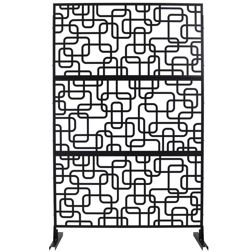 Zeus & Ruta 76 in. H x 48 in. W Black Steel Outdoor Privacy Screen ...