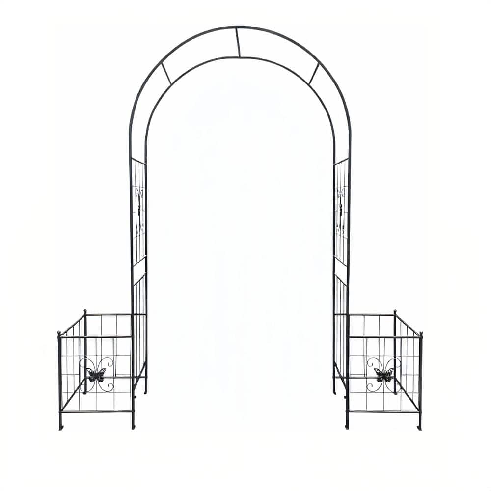 84.6 in. x 78.74 in. Black Metal Garden Arch-Heavy Duty Arbor Trellis ...