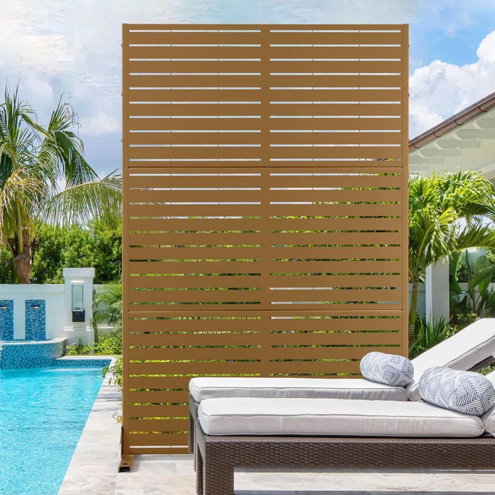TUYOHW 47 in. W x 72 in. H Brown Metal Privacy Fence Panel Outdoor-Rust ...