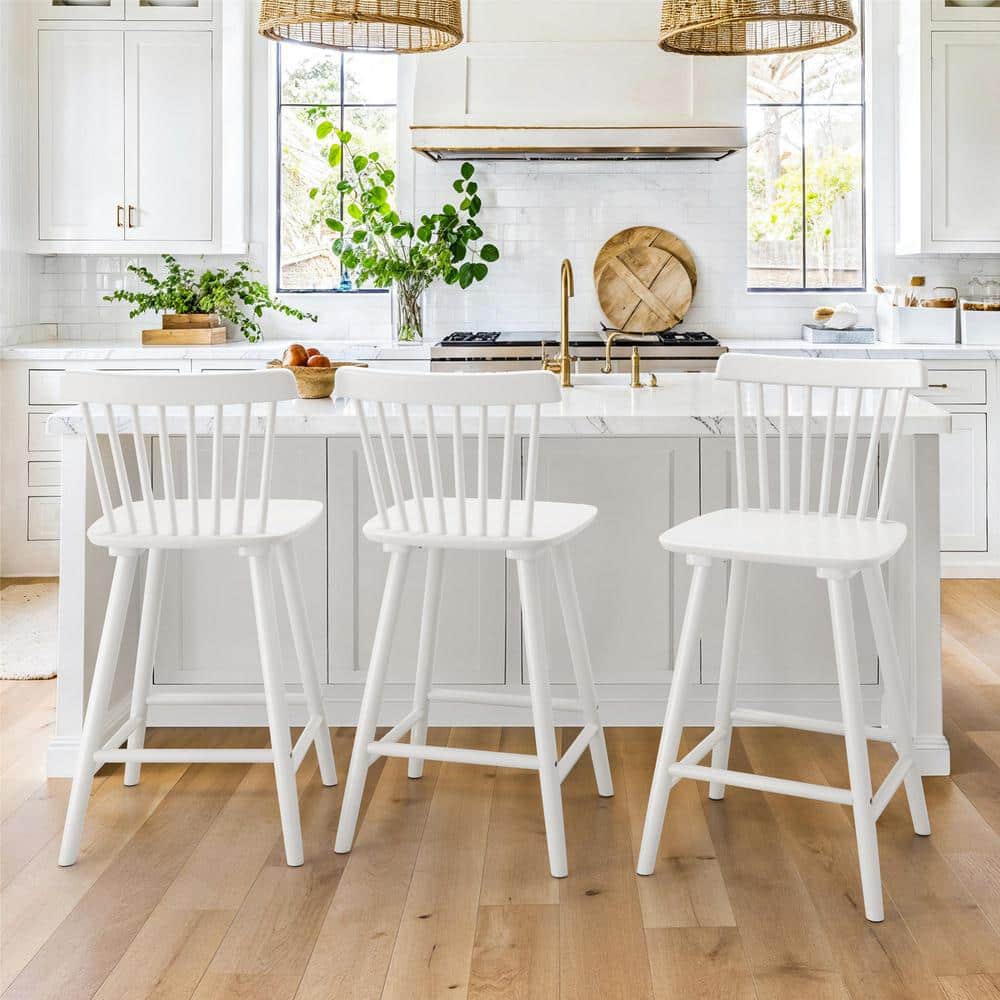 LUE BONA Windsor 24 in. White Solid Wooden Bar Stool for Kitchen Island ...