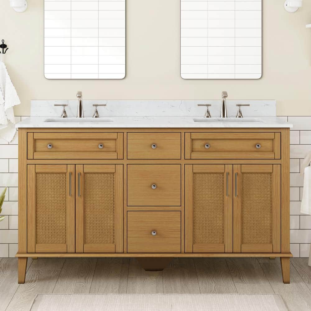 Home Decorators Collection Moresly 60 in. Double Sink Natural Oak Bath ...