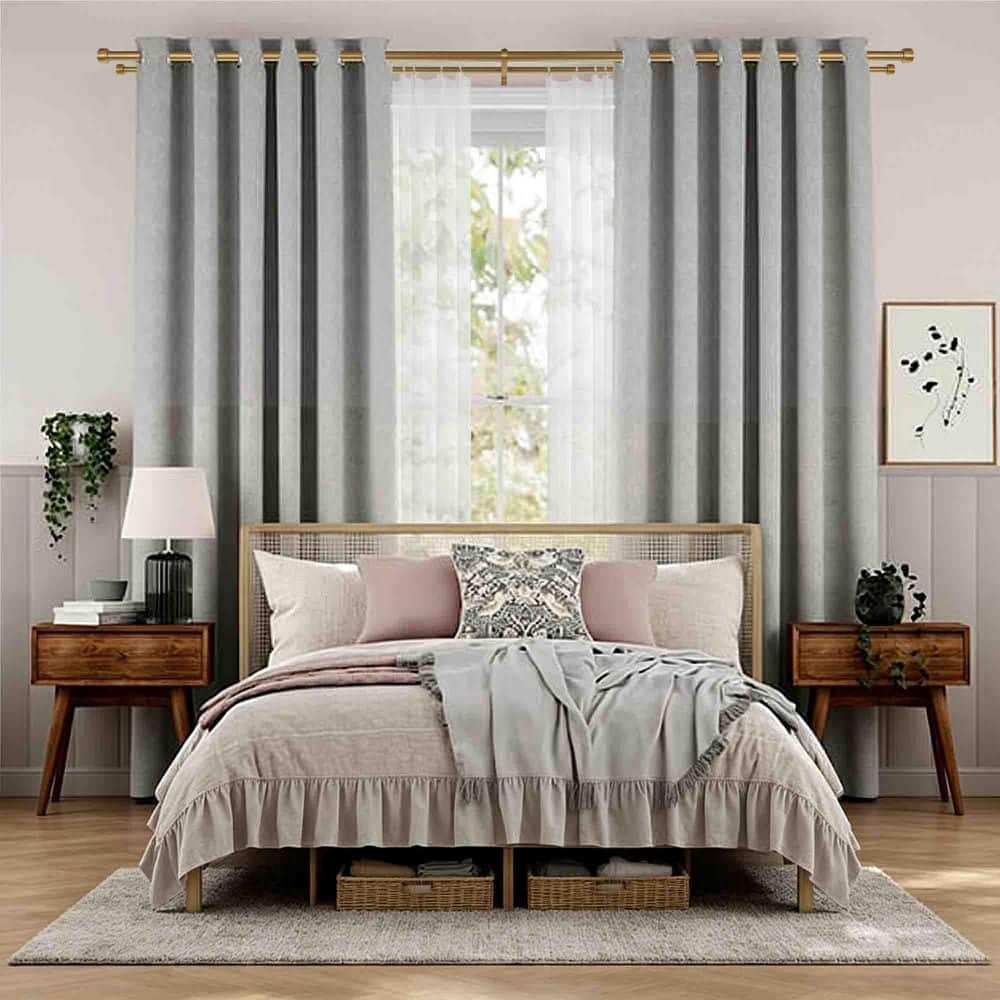 ZESTLIBI 36 in. - 72 in. Adjustable 1 in. Double Curtain Rod in Warm ...