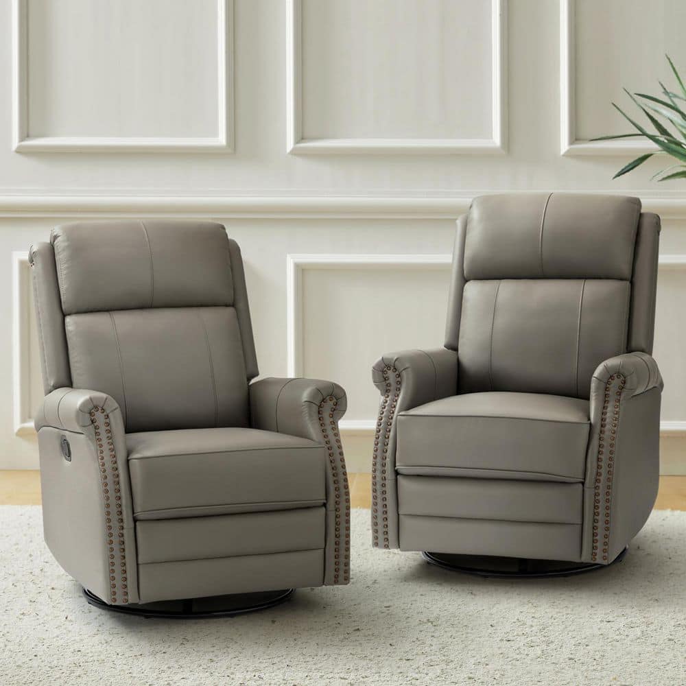 JAYDEN CREATION Sonia Transitional Grey 30.5 in. Wide Genuine Leather ...