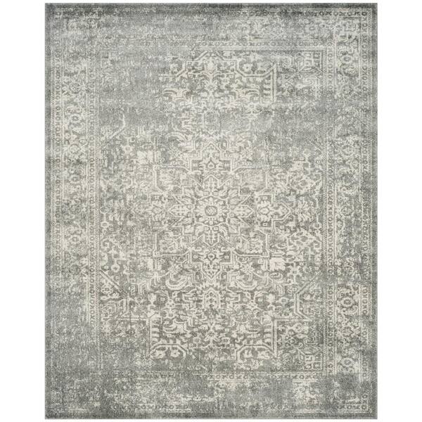SAFAVIEH Evoke 10 ft. x 14 ft. Silver/Ivory Distressed Border Medallion ...