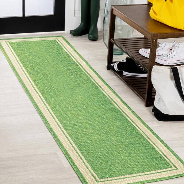 JONATHAN Y James Modern Border Stripe Green/Cream 2 ft. x 8 ft. Indoor ...