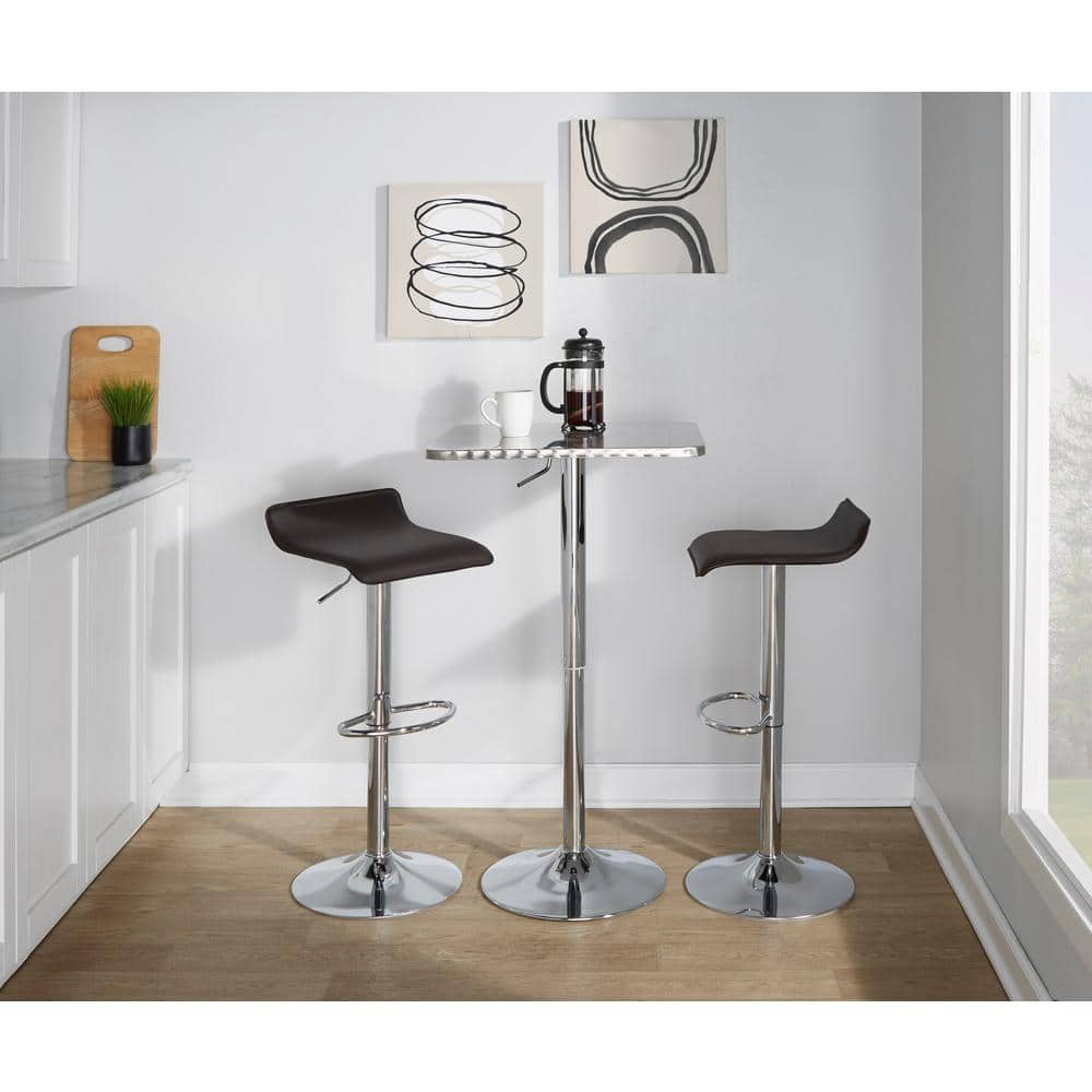 Lumisource Bistro Square-Ale 3-Piece Chrome Metal, Brown Faux Leather ...