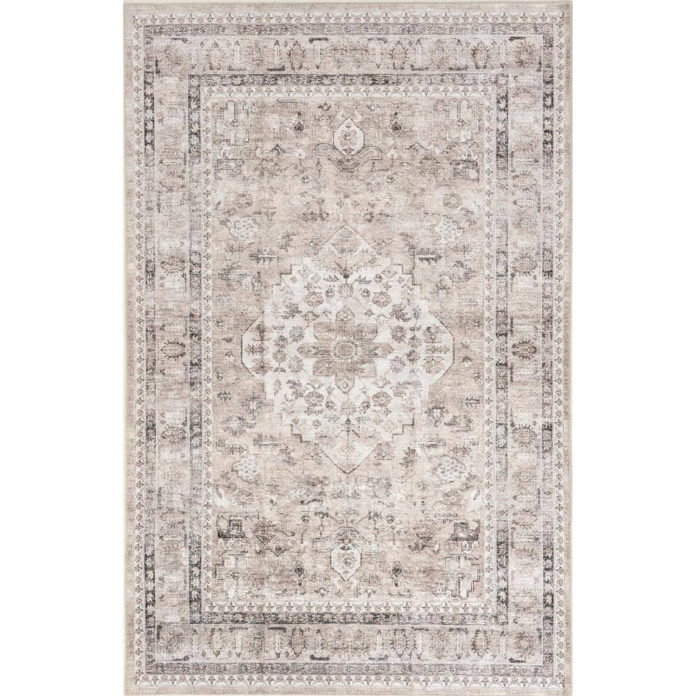 nuLOOM Davi Faded Spill-Proof Machine Washable Taupe 4 ft. x 6 ft. Area ...