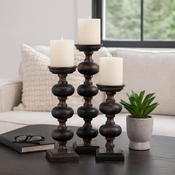 Liv & Skye Black Wood Candle Sticks 3-Pack EV19274-01 - The Home Depot