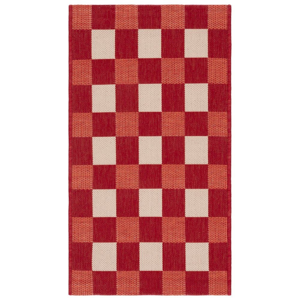 SAFAVIEH Courtyard Red/Beige 3 ft. x 5 ft. Plaid Grid Indoor/Outdoor ...