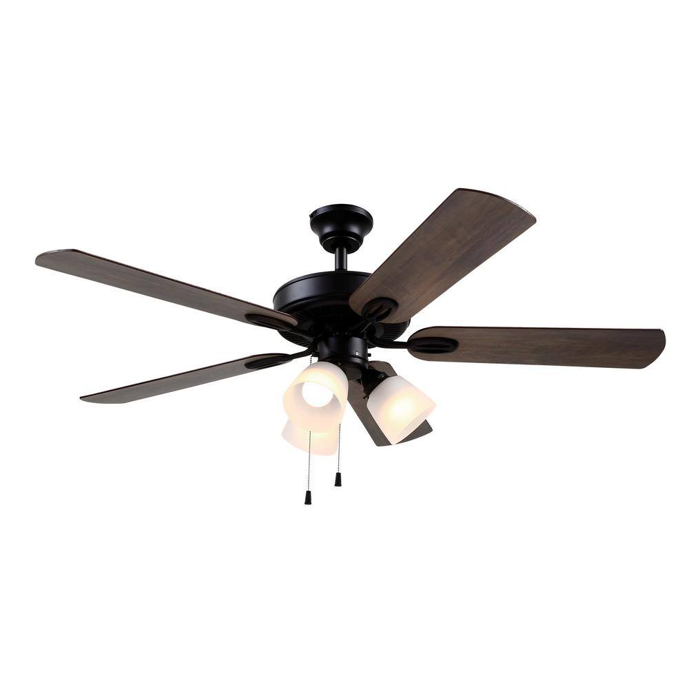 Castleton 52 in. Indoor LED Matte Black Ceiling Fan with Light Kit ...