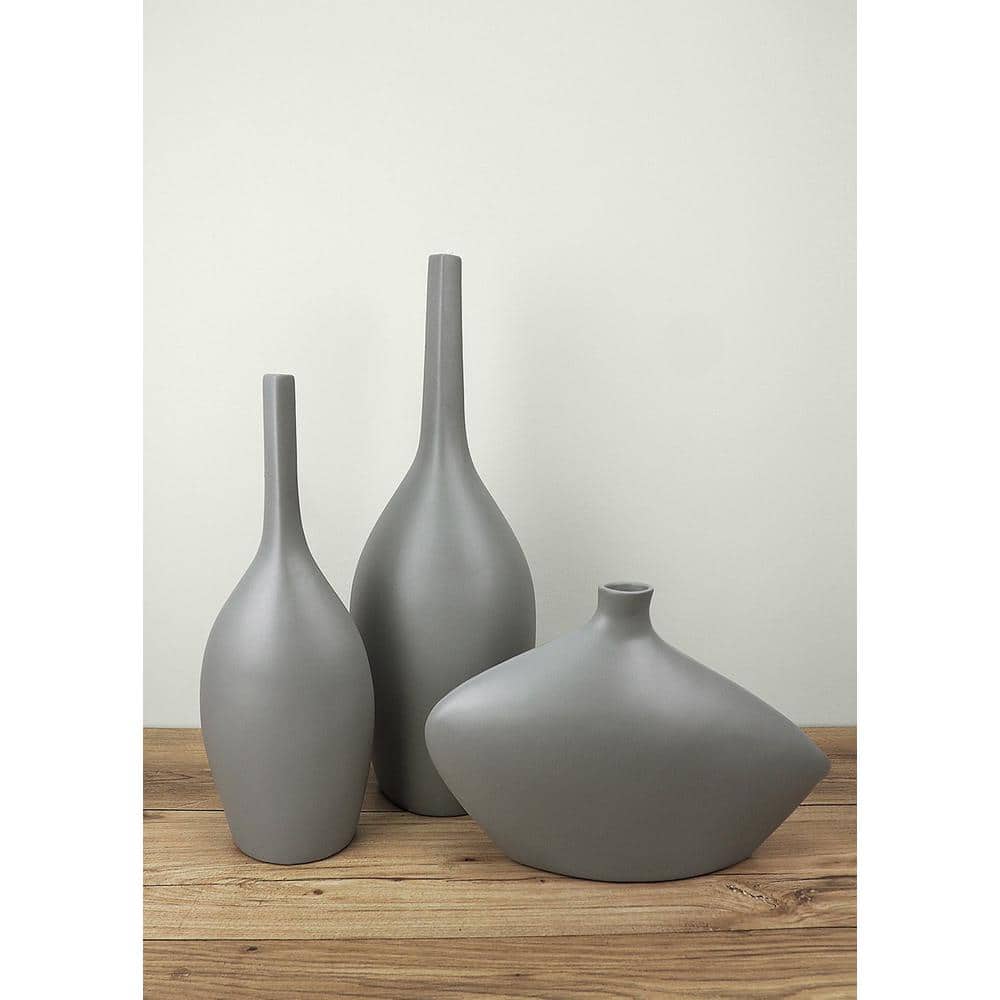 Light Gray Matte 16 in. Height Bottle Ceramic Short Vase D350.097 - The ...