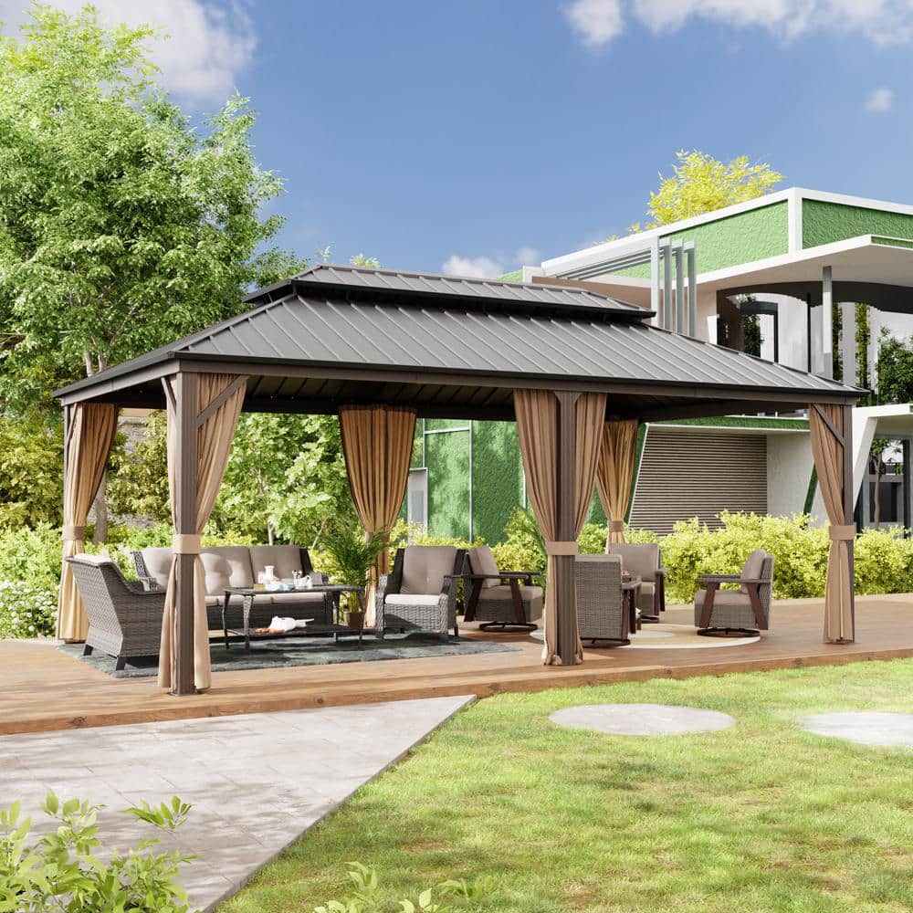 Gardenbee 12 ft. x 20 ft. Aluminum Outdoor Gazebo with Double ...