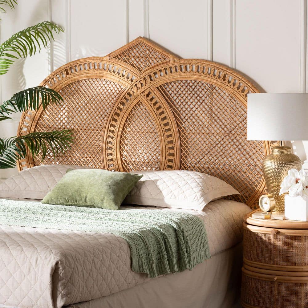 bali & pari Nerita Light Honey Brown Rattan Queen Standalone Headboard ...
