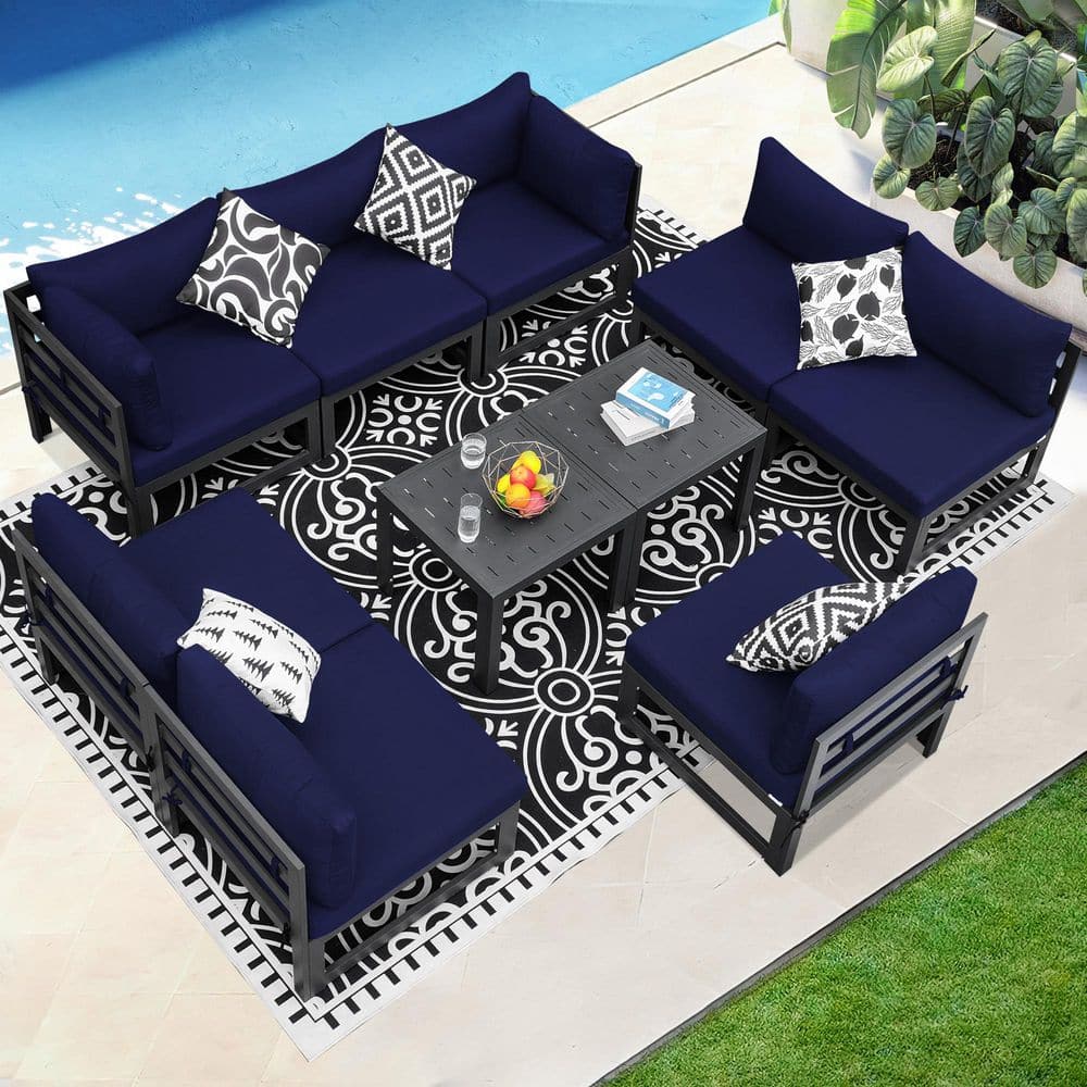 FINCATI Modern 10-Piece Gray Aluminum Outdoor Patio Conversation Deep ...