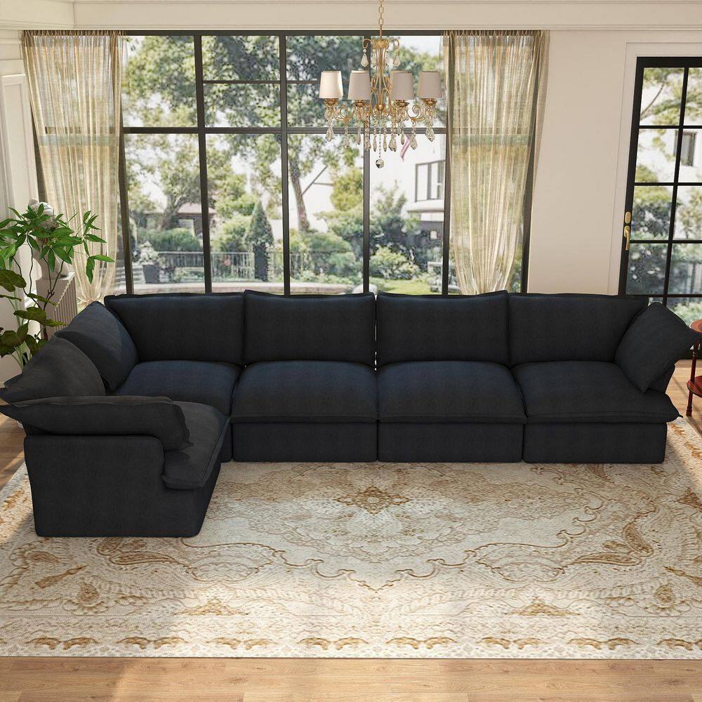 Magic Home Pine Wood 123 in. Flared Arm Linen V-Shaped Reversible ...