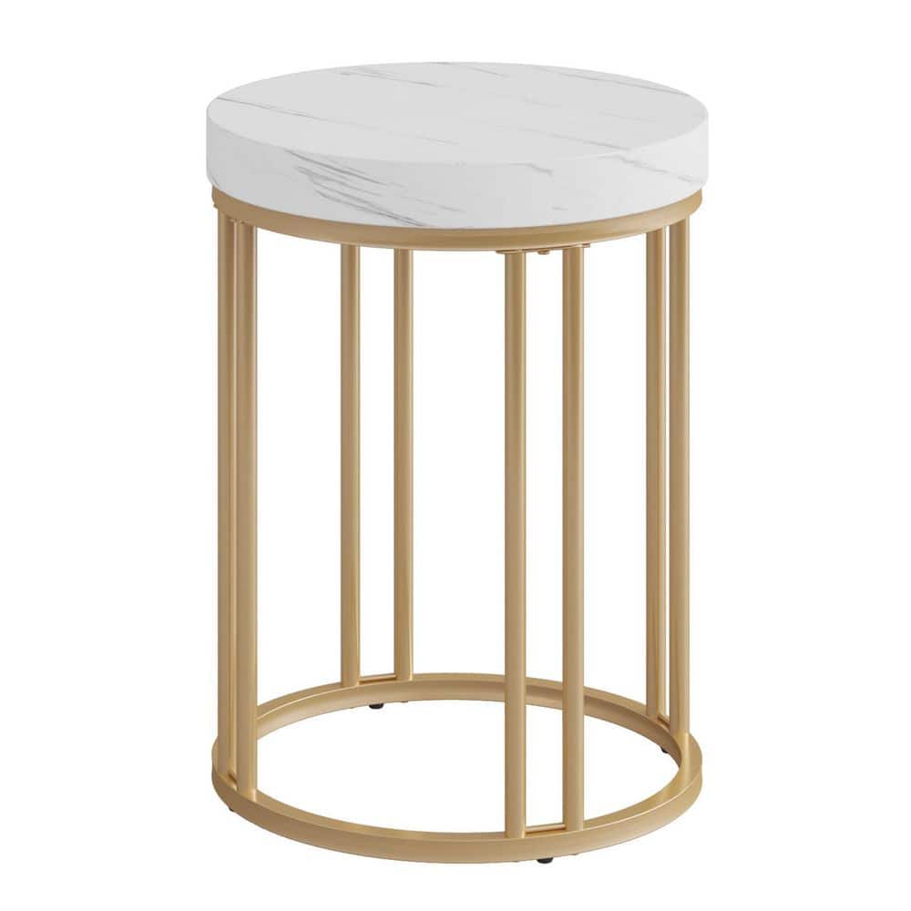 Tribesigns Eric 17.7 in. W White Gold Wood End Table, Round Side Table ...