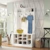 FUFU&GAGA 68.5 in. White Wood 3-in-1 Hall Tree Coat Rack Storage Bench ...