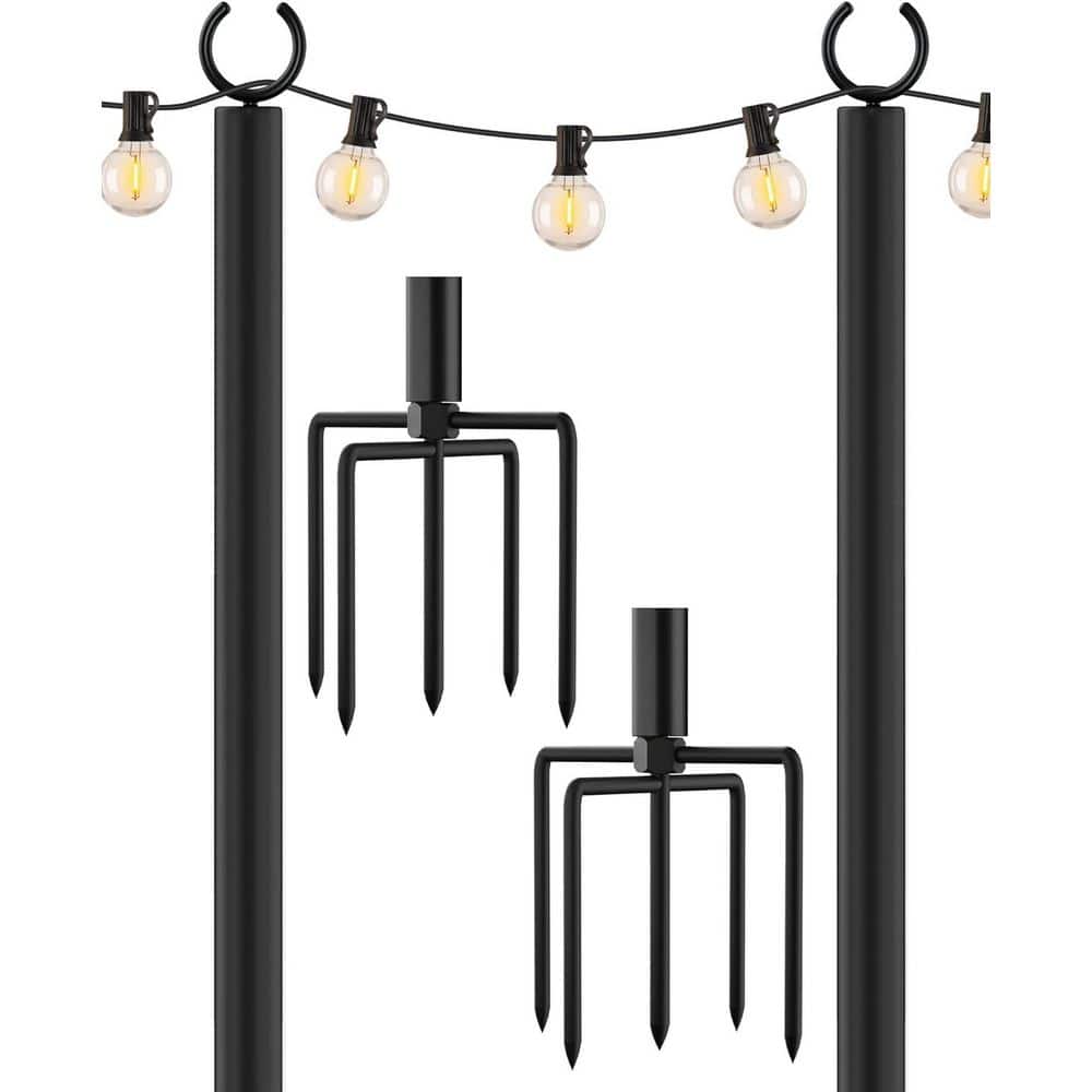 Augbeer 9.6 ft. Metal String Light Shepherd's Hooks for Outside Hanging ...