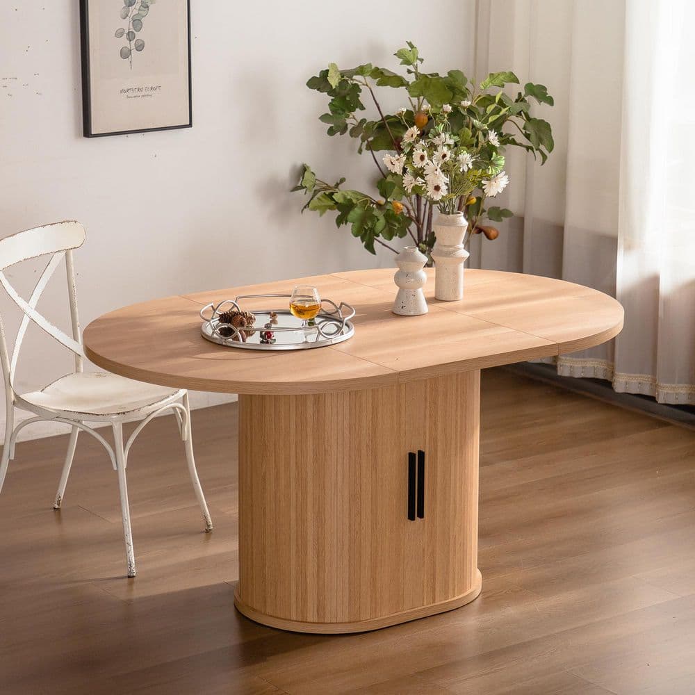 Boyel Living Natural Wood 59 in. Pedestal Base Dining Table Seats 6 ...