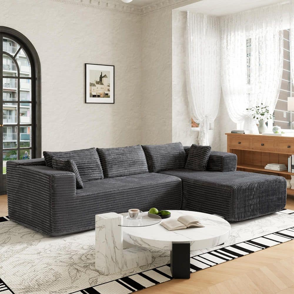 FUFU&GAGA 106 in. Track Arm 2-Piece Corduroy Upholstery L-Shaped ...