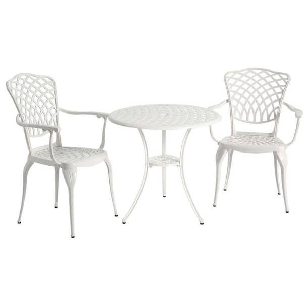 SUNRINX 3-Piece White Cast Aluminum Round Table Outdoor Bistro Set with ...