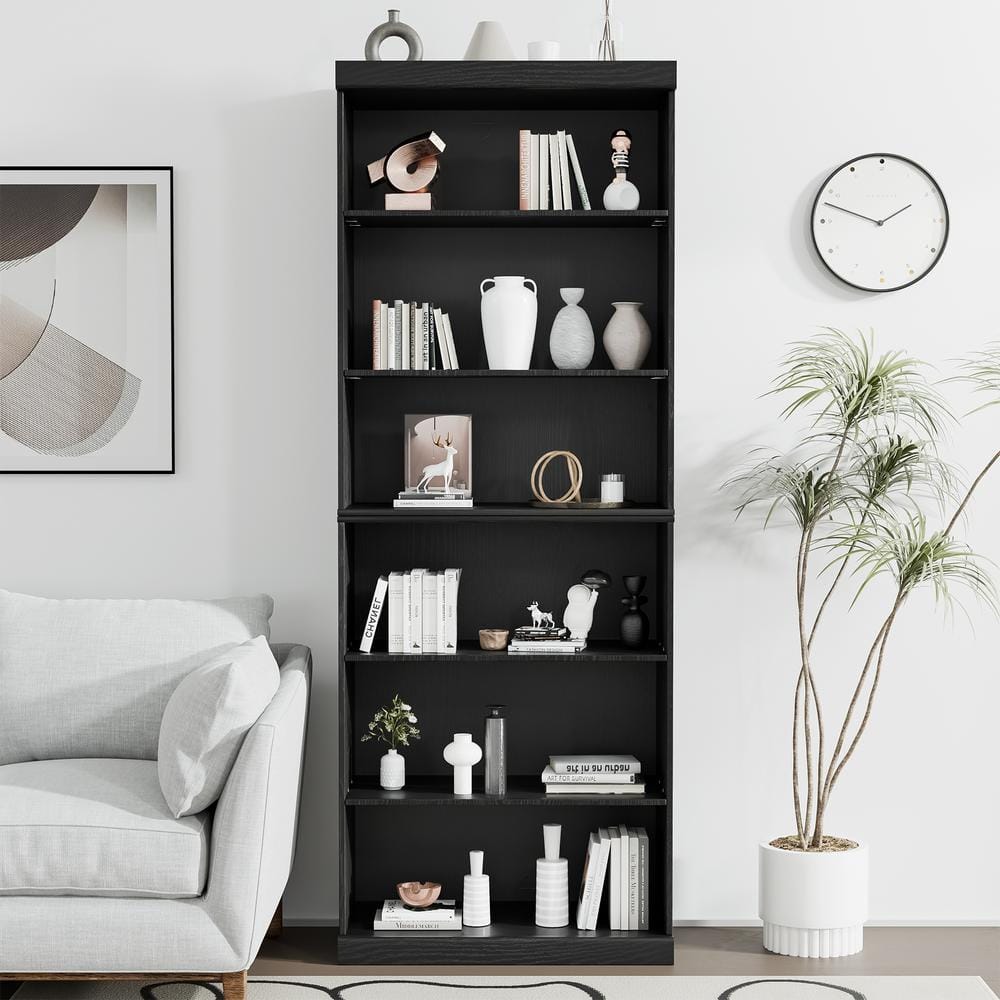 Lirago 82 in. Tall Black Wood 4-Shelf Standard Bookcase with Adjustable ...
