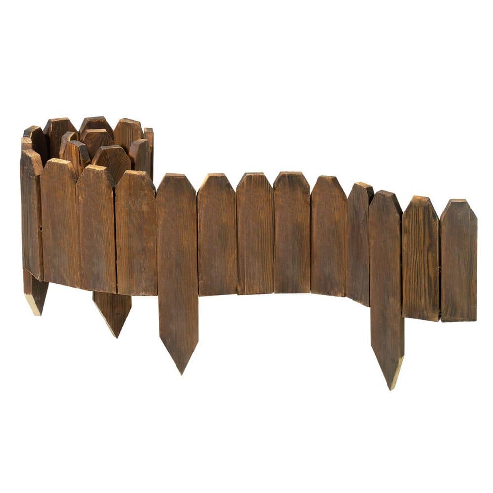 47 in. x 5.9 in. x 0.4 in. Brown Wood Garden Edging Fence Border ...