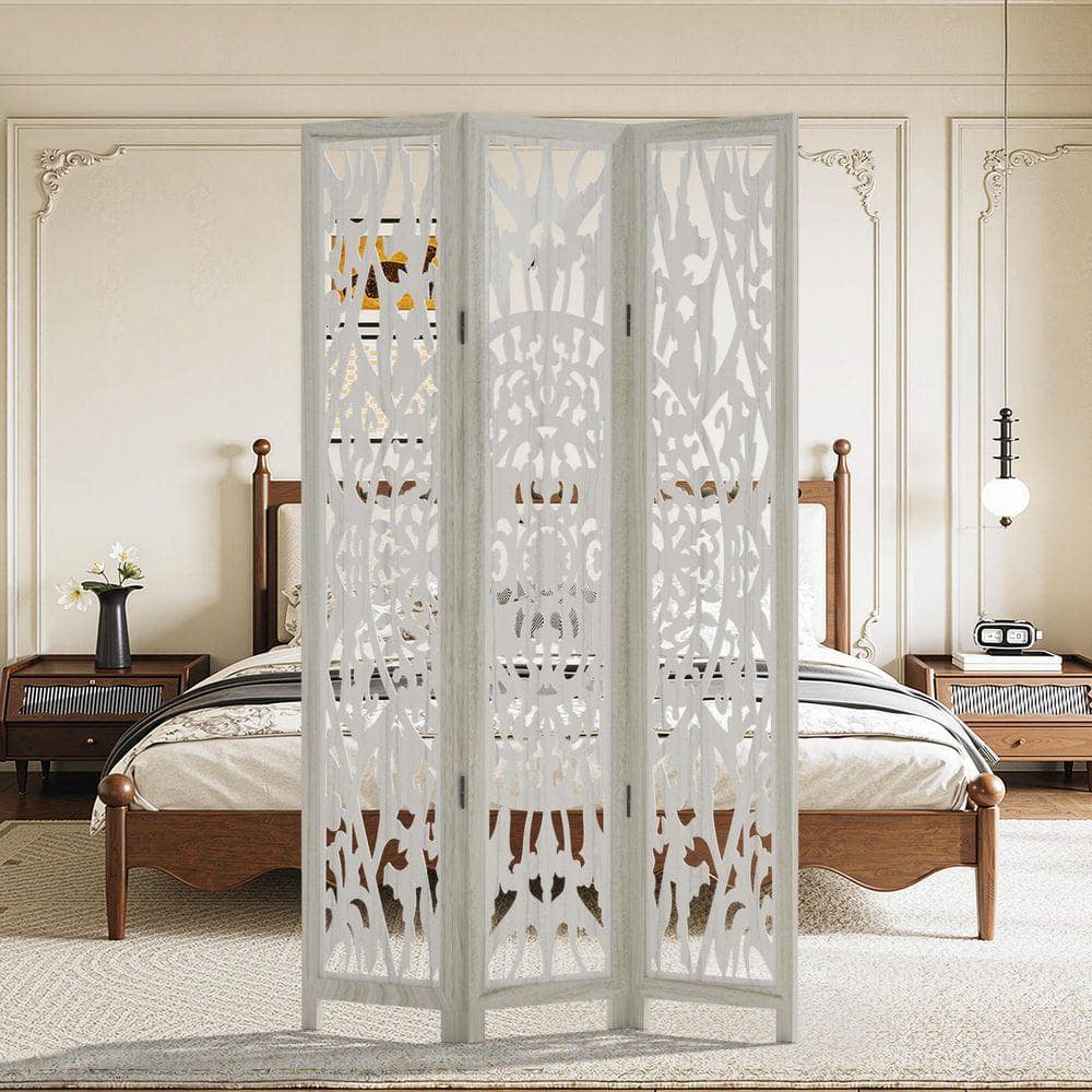 Lirago 67 in. White Wood 3 Panel Room Divider Panels, Folding ...