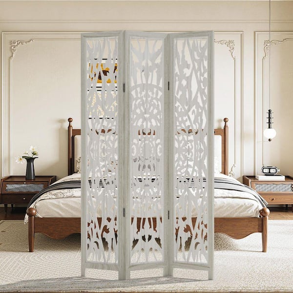 Lirago 67 in. White Wood 3 Panel Room Divider Panels, Folding ...