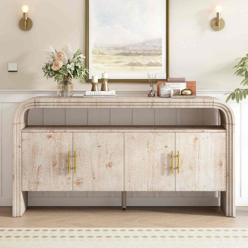 Polibi Natural Wood Wood 59.8 in. Sideboards with Treated Fir Veneer ...