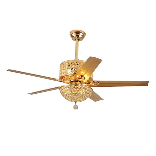 OUKANING 52 in. Indoor Morden Gold Crystal Lampshade Ceiling Fan Light ...