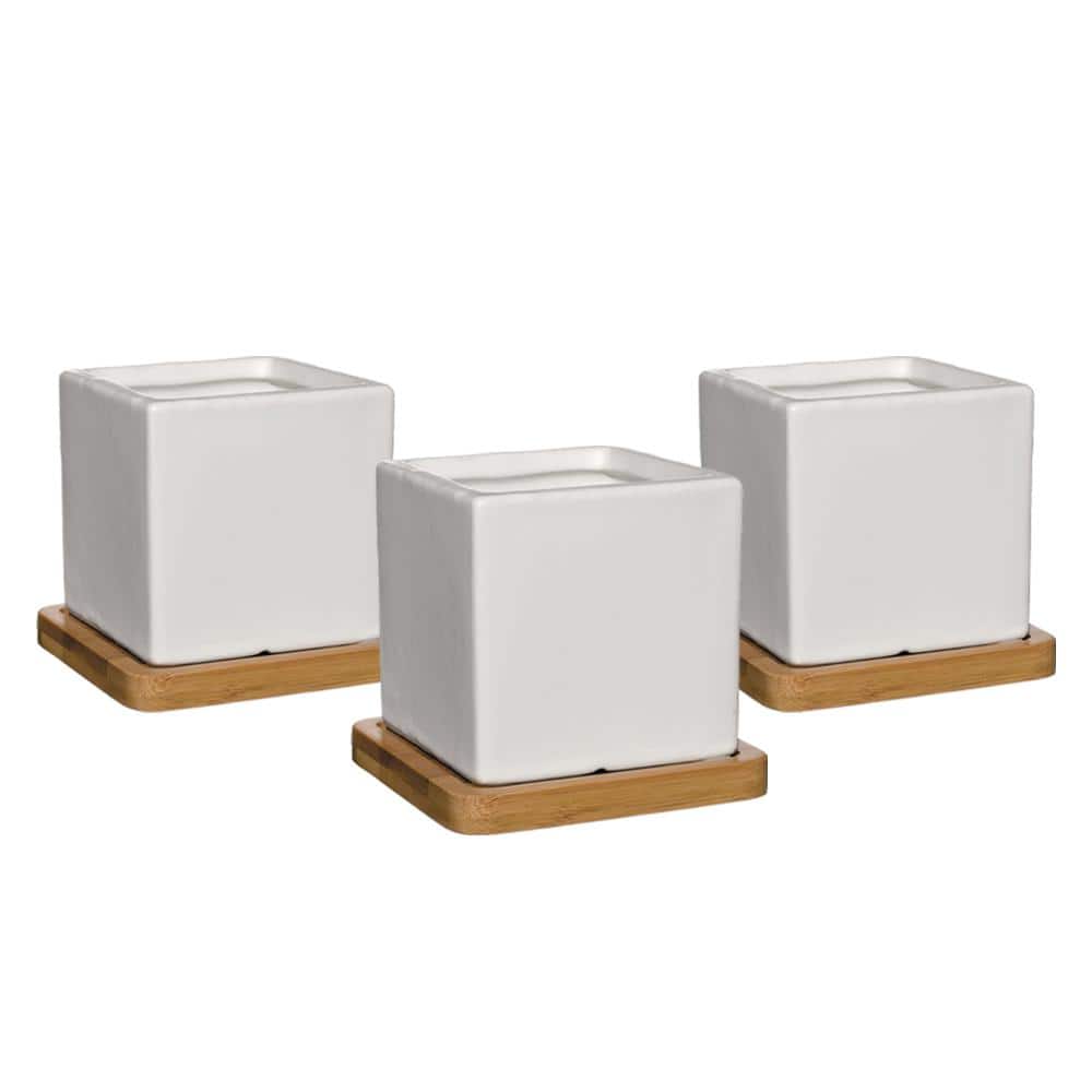 CHG CLASSIC HOME & GARDEN Nova Small White Ceramic Square Planter With ...