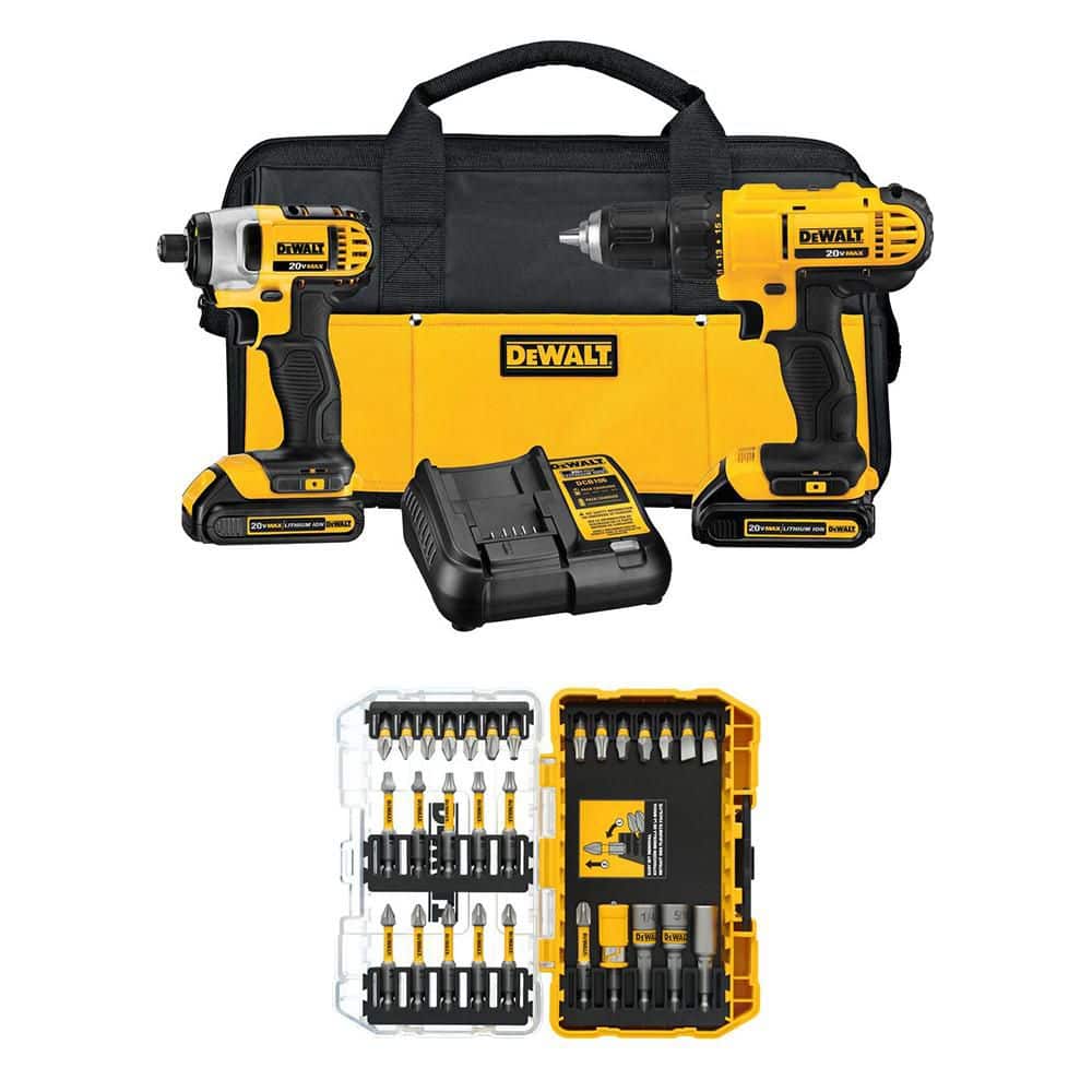 DEWALT 20V MAX Lithium-Ion Cordless Drill/Impact 2 Tool Combo Kit & 1/4 ...