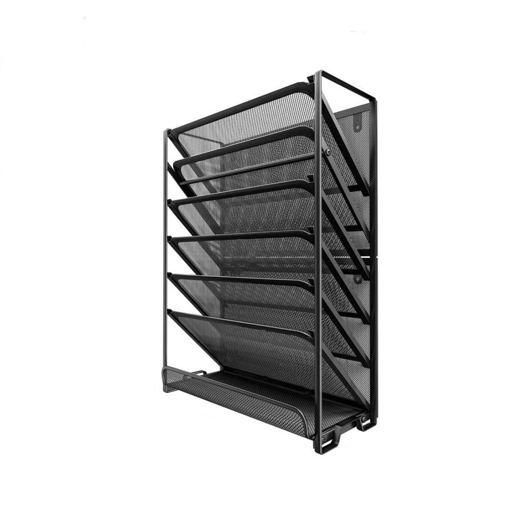 16.5 in. H x 12.8 in. W Black Metal Hanging Wall Mounted Magazine Rack ...
