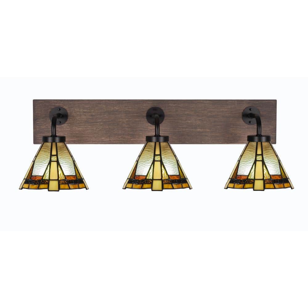 Kirby 27.75 in. 3-Light Matte Black and Painted Distressed Wood-look ...