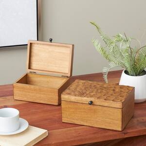 Litton Lane Rectangle Wood Box with Lid (Set of 2) 61474 - The Home Depot