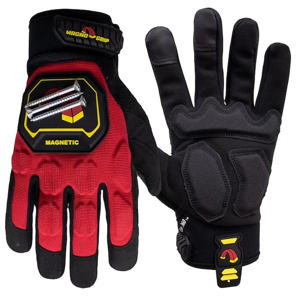 MagnoGrip Pro Impact Work Glove with Integrated Magnetic Storage, Red ...