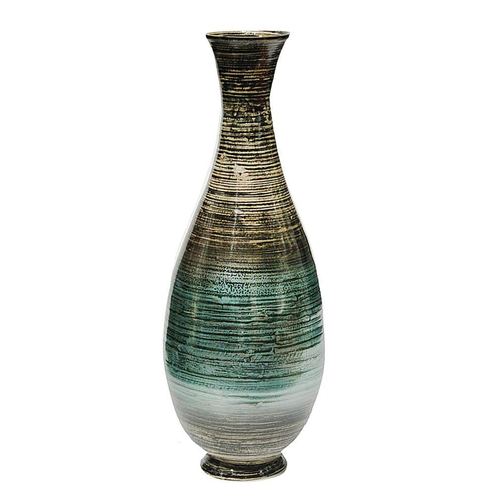 HomeRoots Shelly Distressed Aqua Bamboo Decorative Vase 294817 - The ...