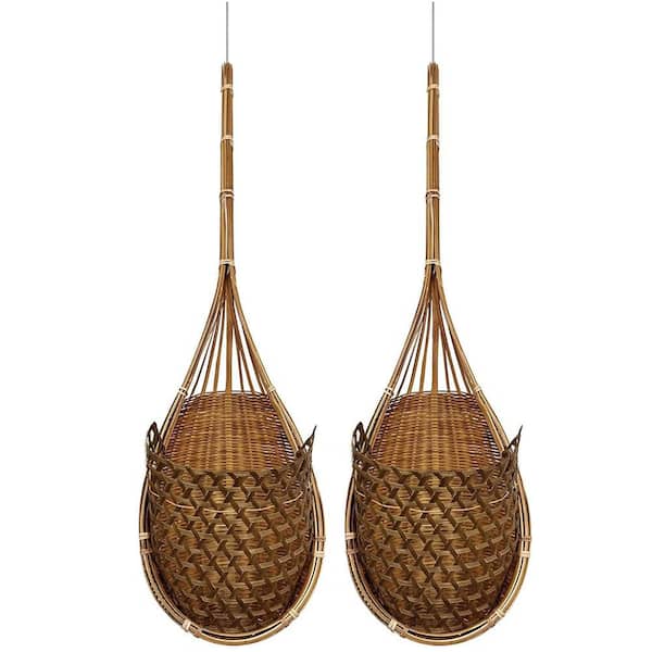 ATENGNES 6 in. Plant Fiber Handmade Bamboo Hanging Orchid Basket (2 ...
