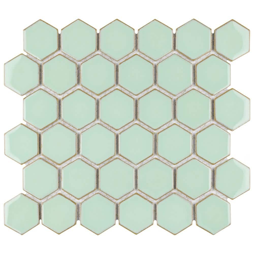 Merola Tile Hudson Due 2" Hex Light Green 10-7/8 in. x 12-5/8 in ...