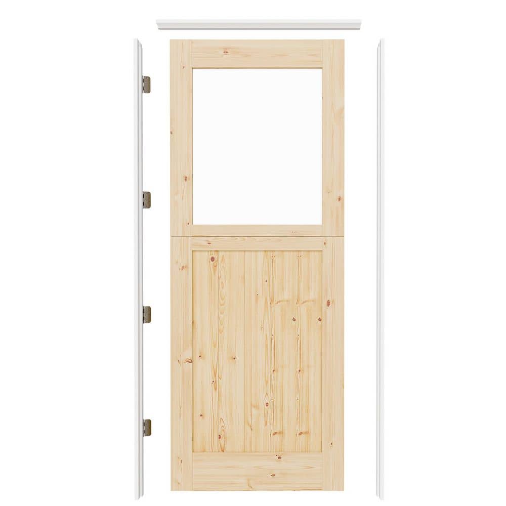TENONER 30 in. x 80 in. Half Lite Clear Glass Pine Wood Interior Dutch ...